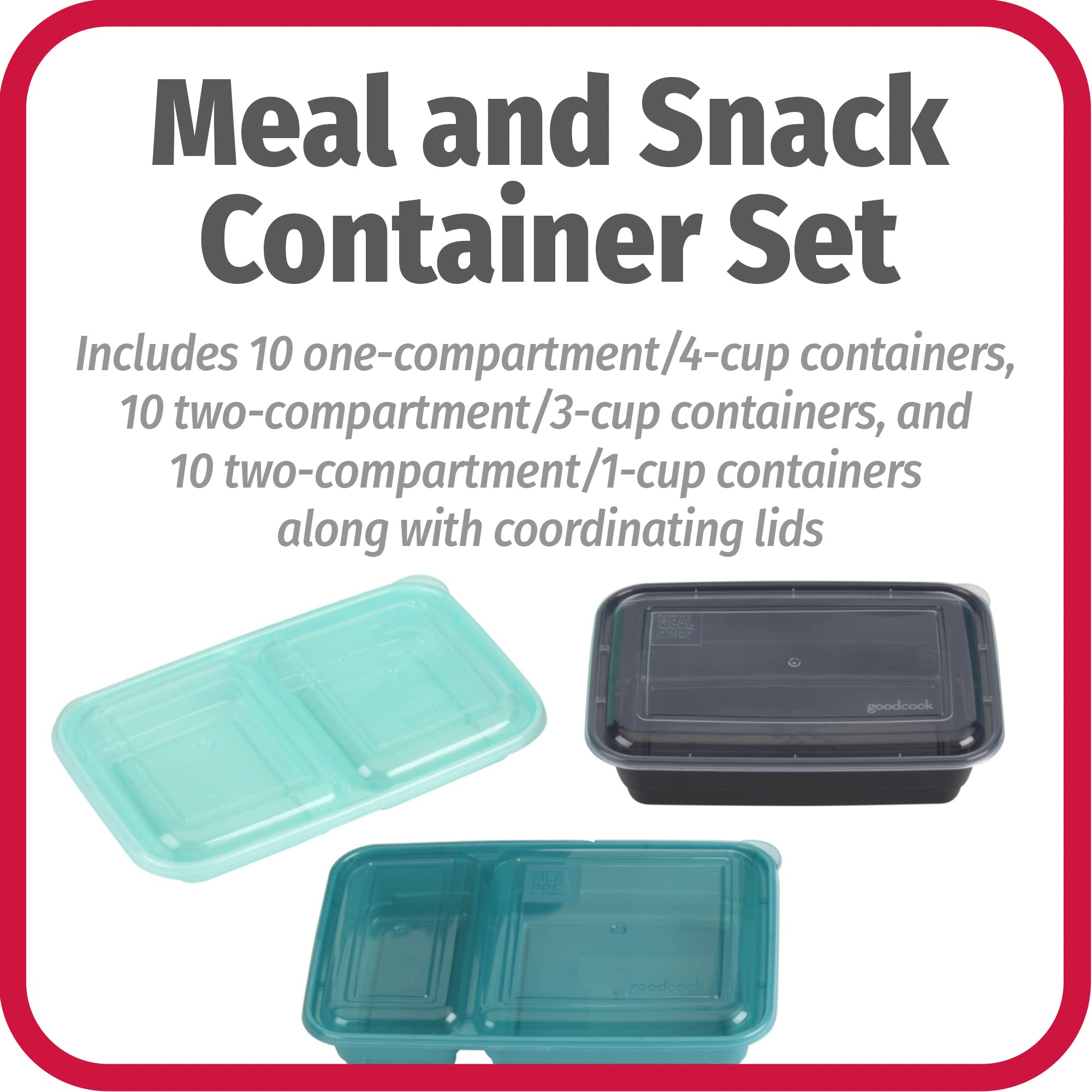 GoodCook BPA-Free Plastic Reusable Meal and Snack Prep Containers, Multiple Sizes (30 Sets), Assorted