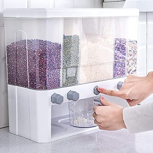 DYRABREST Multigrain Tank, Rice Storage Container, Cereal Dispensers with Cup and Lid, Dry Food Dispenser Cans Grains Container, Movable Detachable Partition