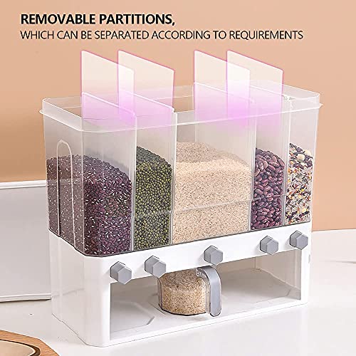 DYRABREST Multigrain Tank, Rice Storage Container, Cereal Dispensers with Cup and Lid, Dry Food Dispenser Cans Grains Container, Movable Detachable Partition