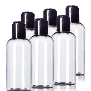 4oz Plastic Clear Bottles (6 Pack) BPA-Free Squeeze Containers with Disc Cap, Labels Included