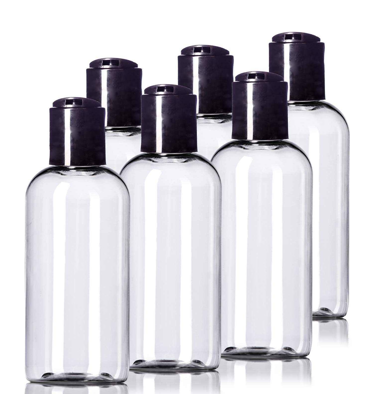 4oz Plastic Clear Bottles (6 Pack) BPA-Free Squeeze Containers with Disc Cap, Labels Included