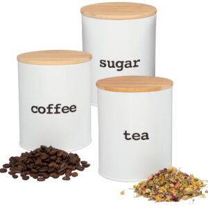 kitchen canister set with air tight bamboo lids- 3 food storage containers for coffee, tea and sugar