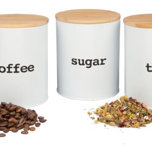 Kitchen Canister Set with Air Tight Bamboo Lids- 3 Food Storage Containers for Coffee, Tea and Sugar