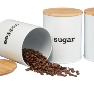 Kitchen Canister Set with Air Tight Bamboo Lids- 3 Food Storage Containers for Coffee, Tea and Sugar