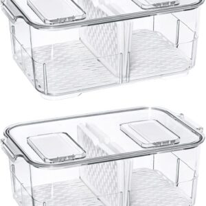 blitzlabs Produce Saver Lettuce Container, Refrigerator Organizer Bins Fridge Food Storage Containers with Lids and Removable Drain Tray for Freezer Cabinet Kitchen Organization 2800ML -2 Pack