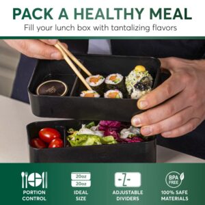 Umami Premium 40 oz Bento Lunch Box with 36 oz Glass Food Storage Container Set, Leak-Proof, Eco-Friendly, Spacious, and Perfect for Packing Healthy Meals and Leftovers