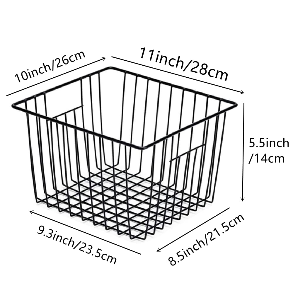 Slideep Refrigerator Freezer Organizer Wire Storage Basket, Farmhouse Food Wire Bins Container with Handles for Kitchen, Pantry, Freezer, Cabinet, Car, Bathroom Black 4 Pack