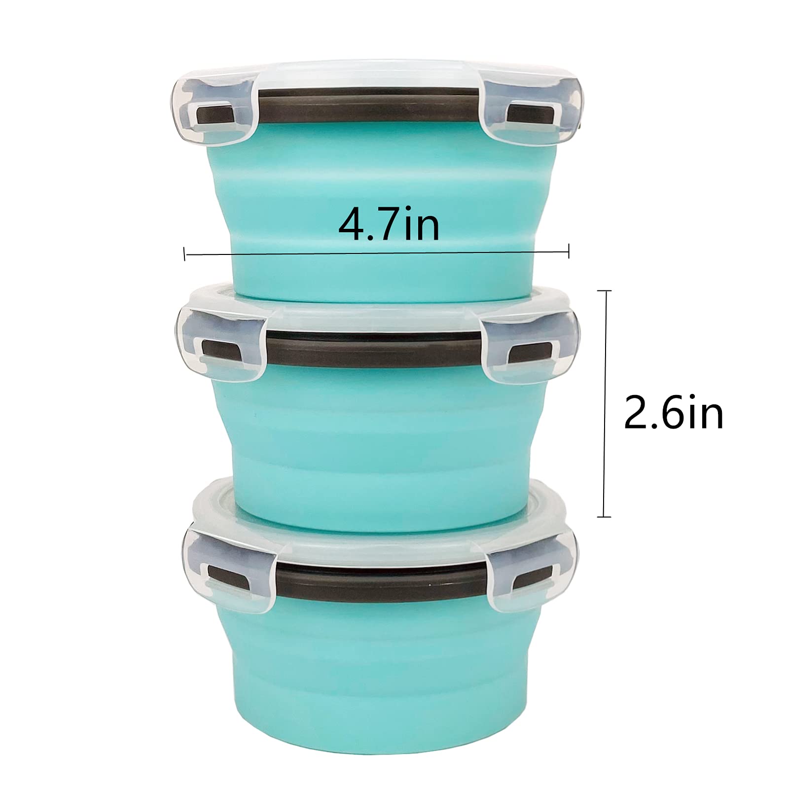 CCyanzi 3piece Round Collapsible Bowl with Lids, Silicone Food Storage Containers, Microwave & Freezer Safe, Space Saving for Kitchen Cabinet and Camping Backpack,(Blue Gray)