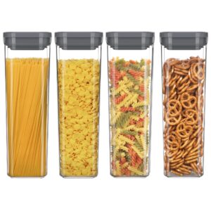 mr.siga 4 pack airtight food storage container set, bpa free kitchen pantry organization canisters, one-handed airtight cereal flour spaghetti storage containers, 2.1l / 72oz, gray