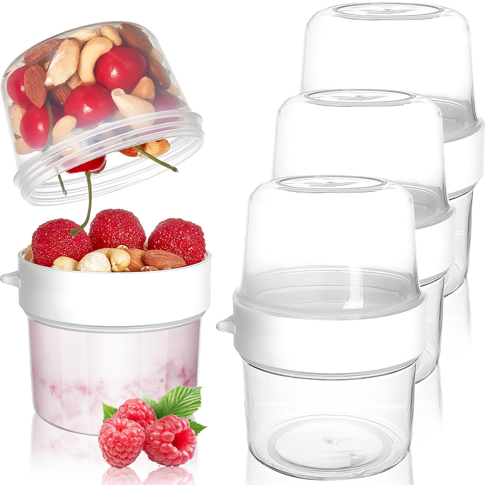 Sumind 4 Pcs Parfait Cups Cereal Container Overnight Oat Container with Lids Cereal Cup Parfait Cups Oatmeal Fruit Yogurt Food Storage Containers Parfait Cups with Lids Reusable, 22.7 Oz Total