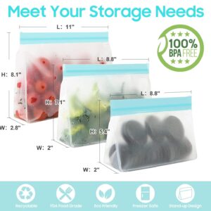 Reusable Storage Bags Stand Up,Reusable Ziploc Bags,BPA Free PEVA Reusable Freezer Bags 10 Pack Ziplock Reusable Silicone Food Bags Stasher Bag Reusable Gallon Freezer Bags