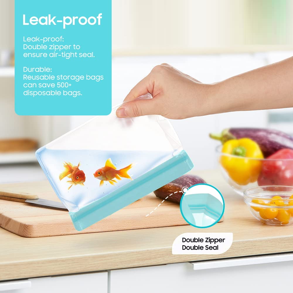 Reusable Storage Bags Stand Up,Reusable Ziploc Bags,BPA Free PEVA Reusable Freezer Bags 10 Pack Ziplock Reusable Silicone Food Bags Stasher Bag Reusable Gallon Freezer Bags