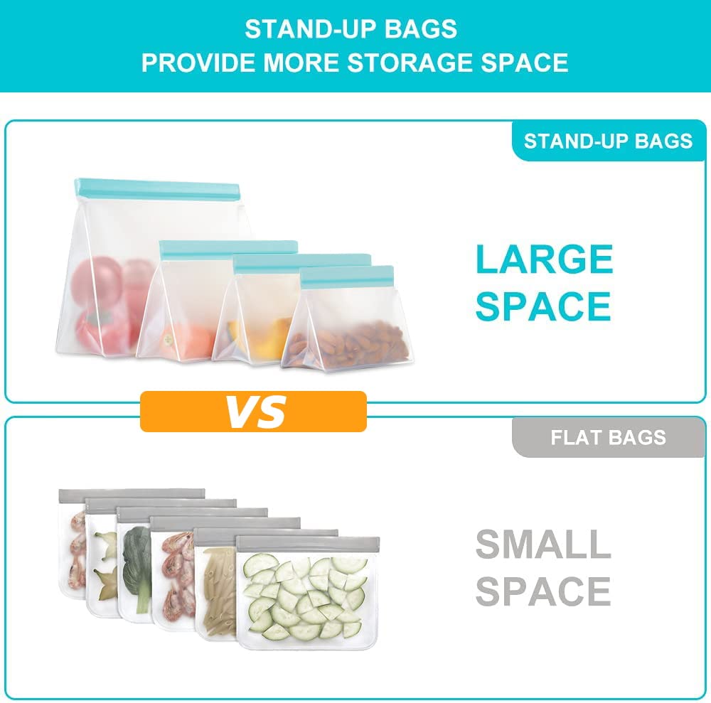 Reusable Storage Bags Stand Up,Reusable Ziploc Bags,BPA Free PEVA Reusable Freezer Bags 10 Pack Ziplock Reusable Silicone Food Bags Stasher Bag Reusable Gallon Freezer Bags