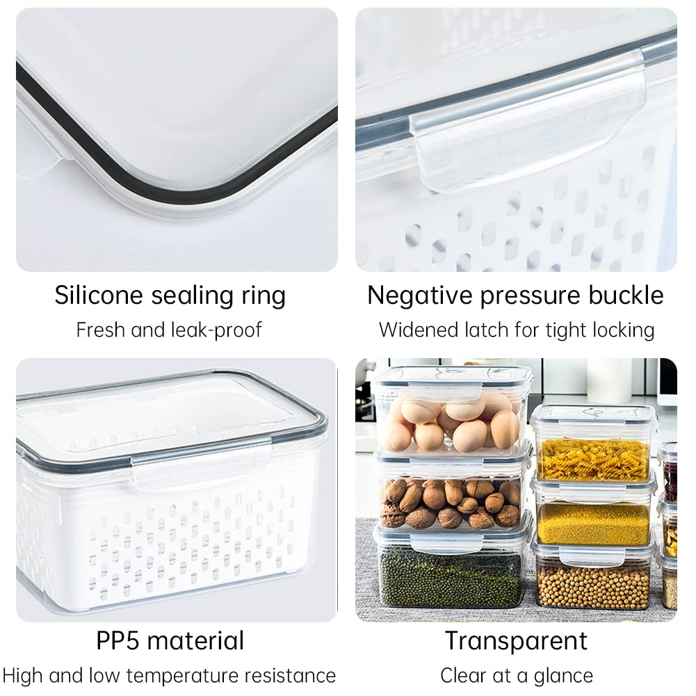 EUBUY Fruit Vegetable Produce Saver Containers for Refrigerator, Draining Fresh Containers, Multifunctional Refrigerator Storage Boxes with Lids for Fridge