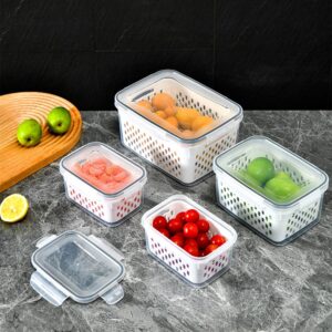 EUBUY Fruit Vegetable Produce Saver Containers for Refrigerator, Draining Fresh Containers, Multifunctional Refrigerator Storage Boxes with Lids for Fridge