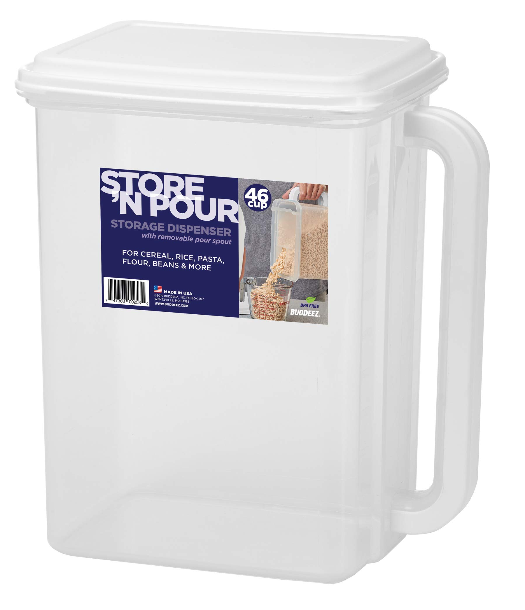 Buddeez 25302W-ONL Store 'n Pour Storage Dispenser 46 Cup-White/Clear, 2 Count