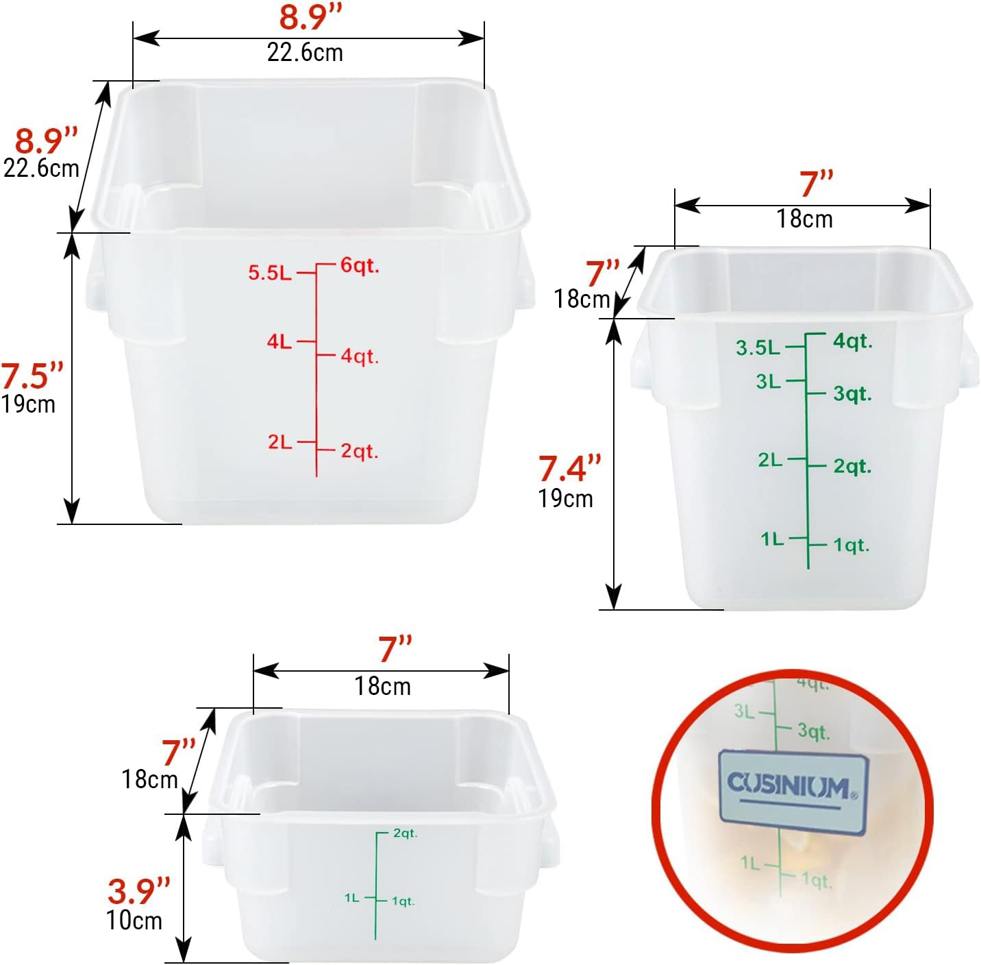 CUSINIUM 2qt + 4qt + 6qt Square Translucent Container Set