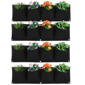 atyhao vertical hanging outdoor wall planter 4pcs 4 pocket plant grow bag wall mounted reusable degradable felt garden planter herbs, succulents artificial pl or flowers. (black)