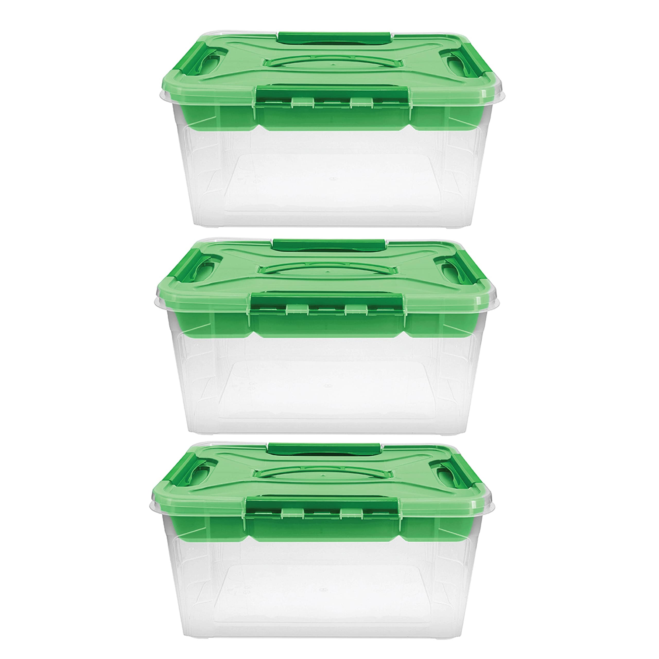 Home+Solutions 3 Piece Container Set - Large Green Plastic Containers, Holiday Storage, 15.35”x11.42”x7” Each