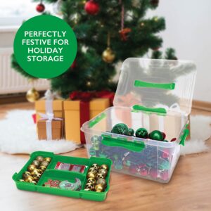 Home+Solutions 3 Piece Container Set - Large Green Plastic Containers, Holiday Storage, 15.35”x11.42”x7” Each