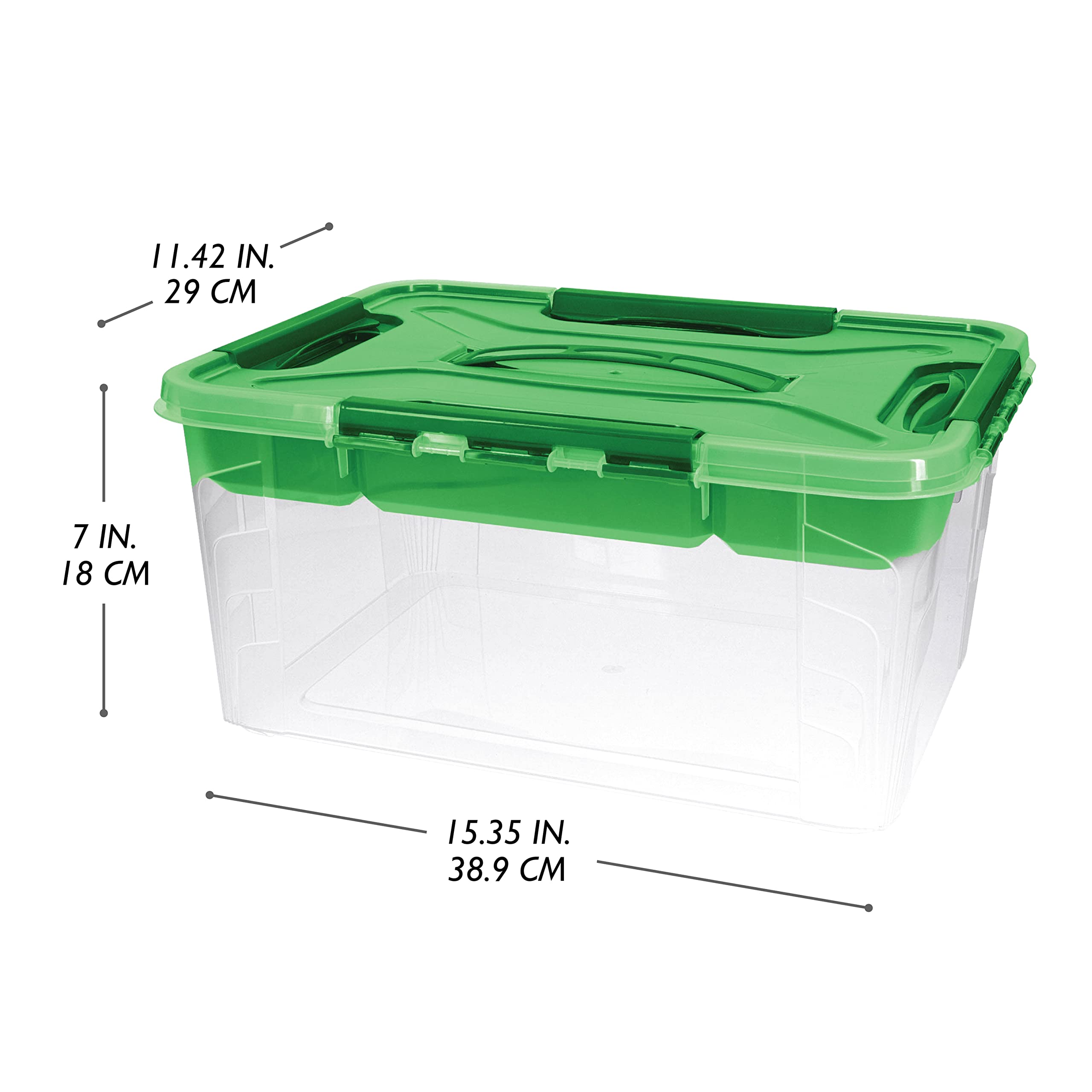 Home+Solutions 3 Piece Container Set - Large Green Plastic Containers, Holiday Storage, 15.35”x11.42”x7” Each