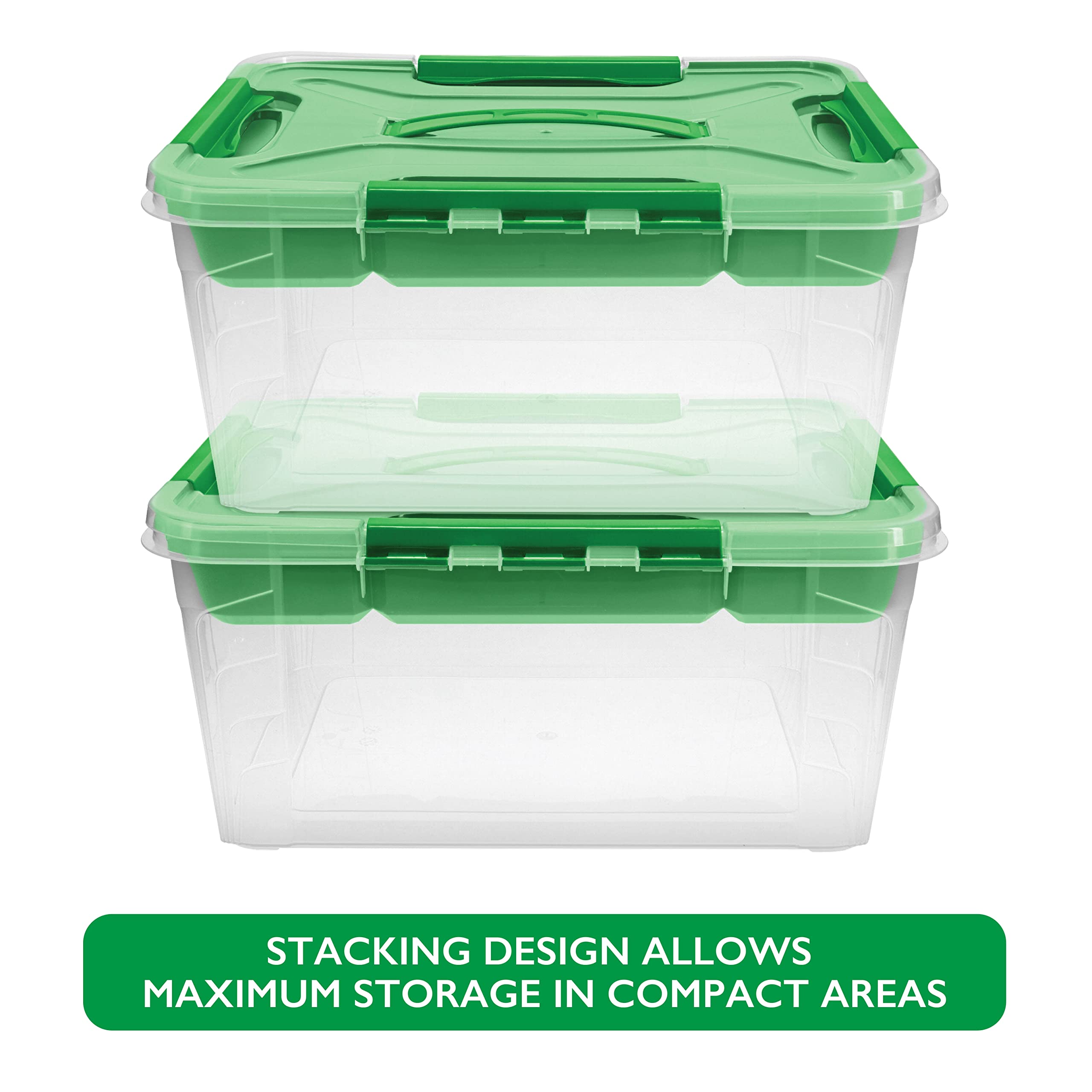 Home+Solutions 3 Piece Container Set - Large Green Plastic Containers, Holiday Storage, 15.35”x11.42”x7” Each