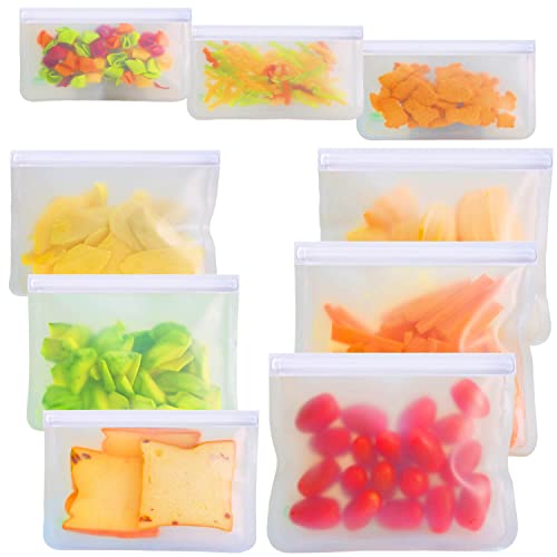 Premium Reusable Storage Bags Set of 9 | Reusable Freezer Bag | MORE DURABLE with BORDER 0.4" | 3 Snack Bags + 3 Reusable Lunch Ziplock Bags For Kids + 3 Extra Sandwich Bags | EXTRA THICK| BPA-Free