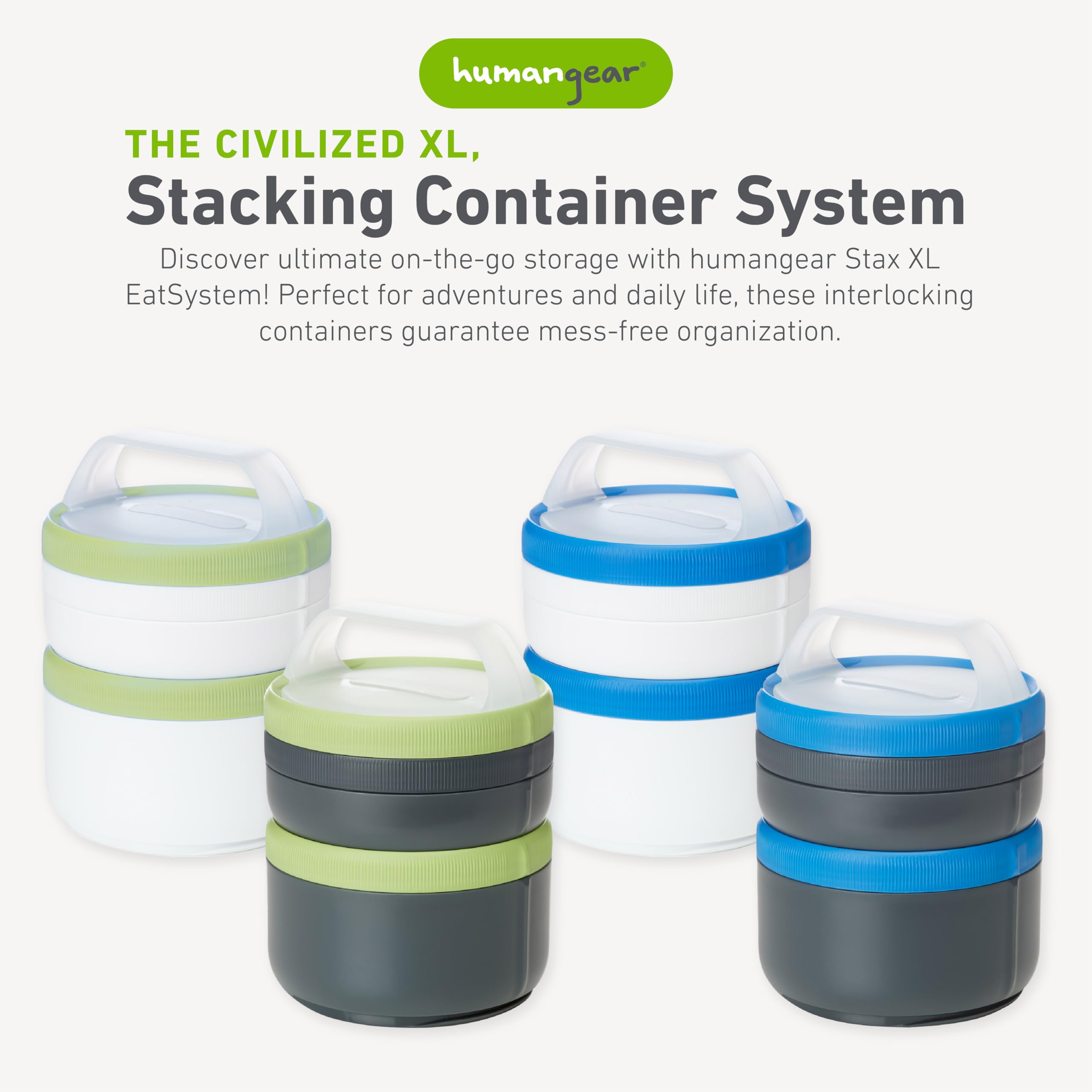 humangear STAX XL/Eat System | Modular Storage Container | Extra Large Stacking Container | BPA-Free, PC-Free, Phthalate-Free, Gray/Green