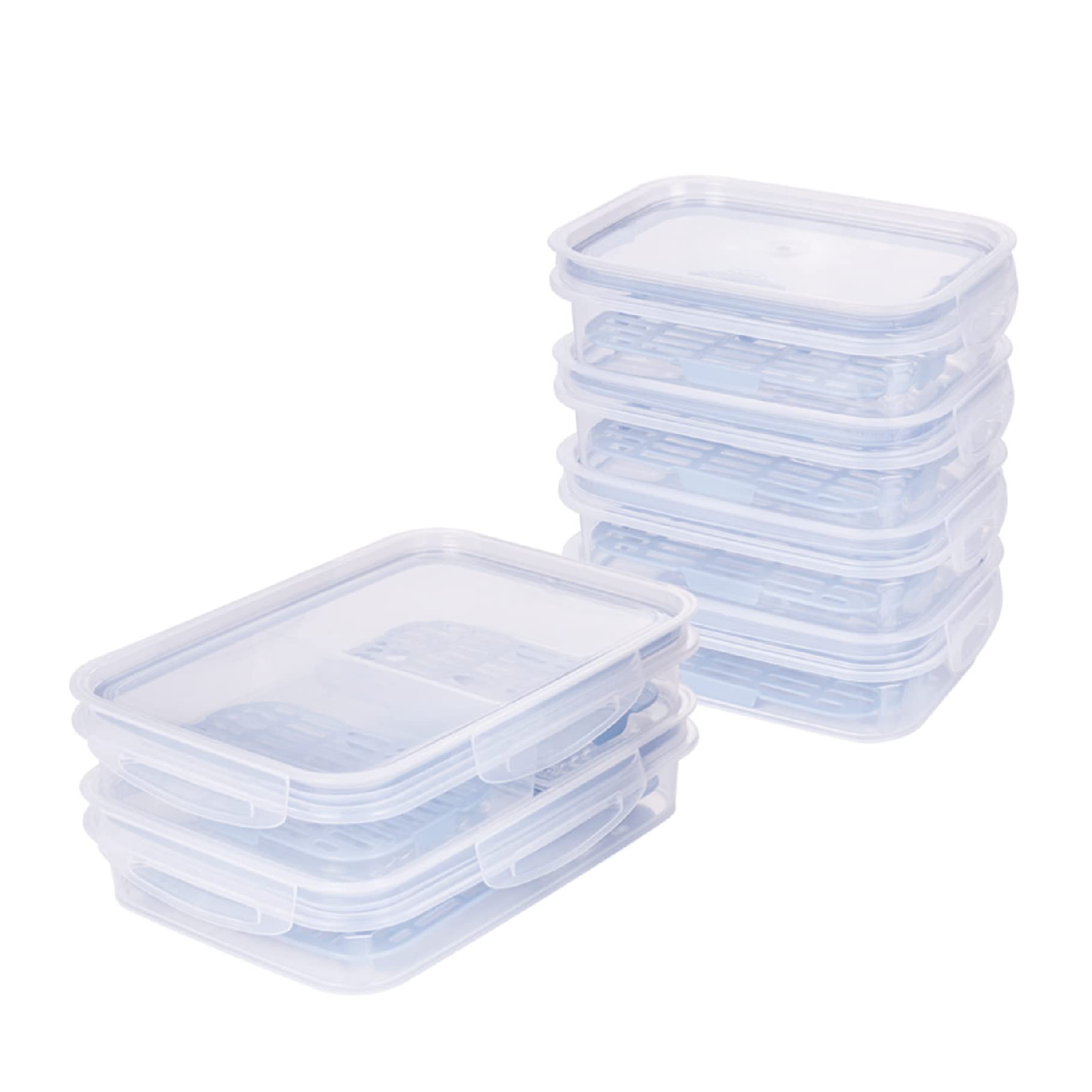 Set of 3/6 Hermetic Plastic Food Storage Containers Airtight Stackable Leakproof – Deli Meal Prep Container for Fridge - Ideal for Fruits, Bacon, Cheese, Veggies, and More - BPA Free (Blue x 6)