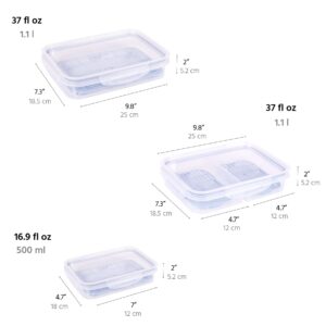 Set of 3/6 Hermetic Plastic Food Storage Containers Airtight Stackable Leakproof – Deli Meal Prep Container for Fridge - Ideal for Fruits, Bacon, Cheese, Veggies, and More - BPA Free (Blue x 6)