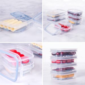 Set of 3/6 Hermetic Plastic Food Storage Containers Airtight Stackable Leakproof – Deli Meal Prep Container for Fridge - Ideal for Fruits, Bacon, Cheese, Veggies, and More - BPA Free (Blue x 6)