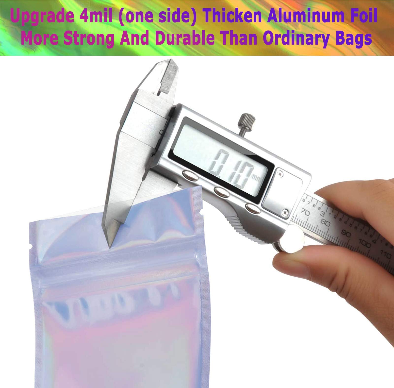 100pcs Holographic Bags Foil Pouch Bag with Zip Lock Resealable Packaging Supplies Decorative Ziplock Bag for Jewelry Lip Gloss Cookie Shipping (Holographic, 2.75"Wx3.94"L)