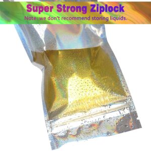 100pcs Holographic Bags Foil Pouch Bag with Zip Lock Resealable Packaging Supplies Decorative Ziplock Bag for Jewelry Lip Gloss Cookie Shipping (Holographic, 2.75"Wx3.94"L)