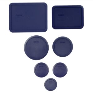 pyrex blue (1) 7211-pc, (1) 7210-pc, (1) 7402-pc, (1) 7201-pc, (2) 7200-pc, & (1) 7202-pc plastic replacement food storage lids, made in the usa