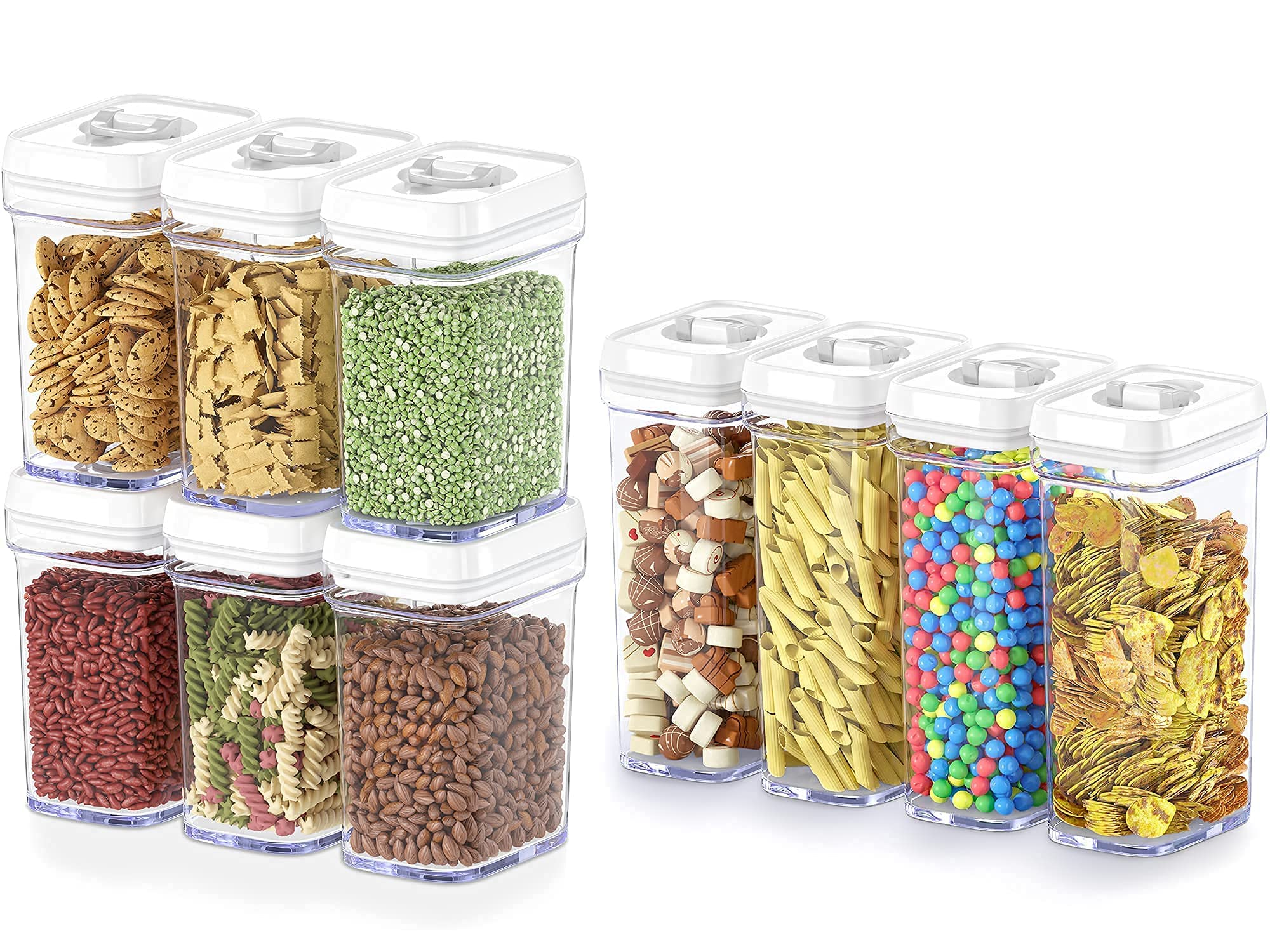 DWËLLZA KITCHEN Airtight Food Storage Containers Set - 10 PC Set - For Kitchen Pantry Organization and Storage - BPA-Free - Clear Plastic Dry Food Canisters with Improved Lids, Keeps Food Fresh.