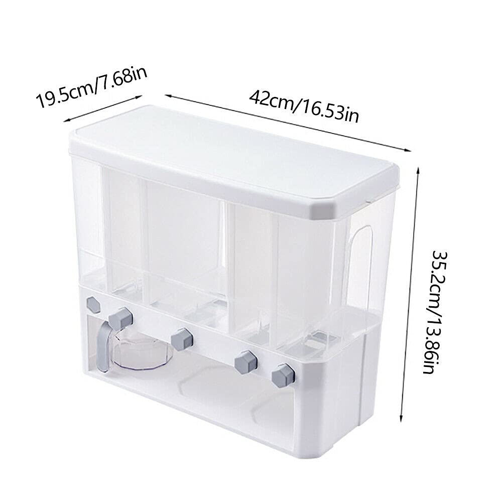 DYRABREST Dry Food Dispensers, 5-Grid Rice Dispensers, 33 Lbs Capacity Wall Mounted Grain Dispenser Food Storage Container/Rice Storage Container with Cup and Removable Dividers for Kitchen Storage