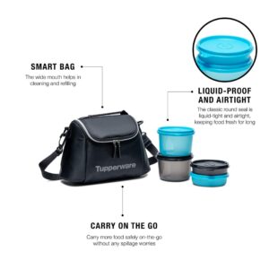 Tupperware Men's Plastic Cosmo Lunch Set (Black, Blue) | 2 Plastic Containers | Plastic Pickle Box | Insulated Fabric Bag | Leak Proof | Microwave Safe | Full Meal | Easy to Carry