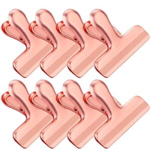 whaline stainless steel chip clips set, rose gold chip bag clips heavy duty food clips round edge air tight seal grip for home office kitchen home usage storage (8 pieces of the size 3'')