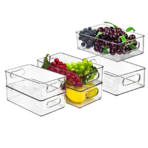 Eco Moda Set Of 6 Refrigerator Organizer Bins - 3 Sizes Stackable Plastic Clear Food Storage Bin