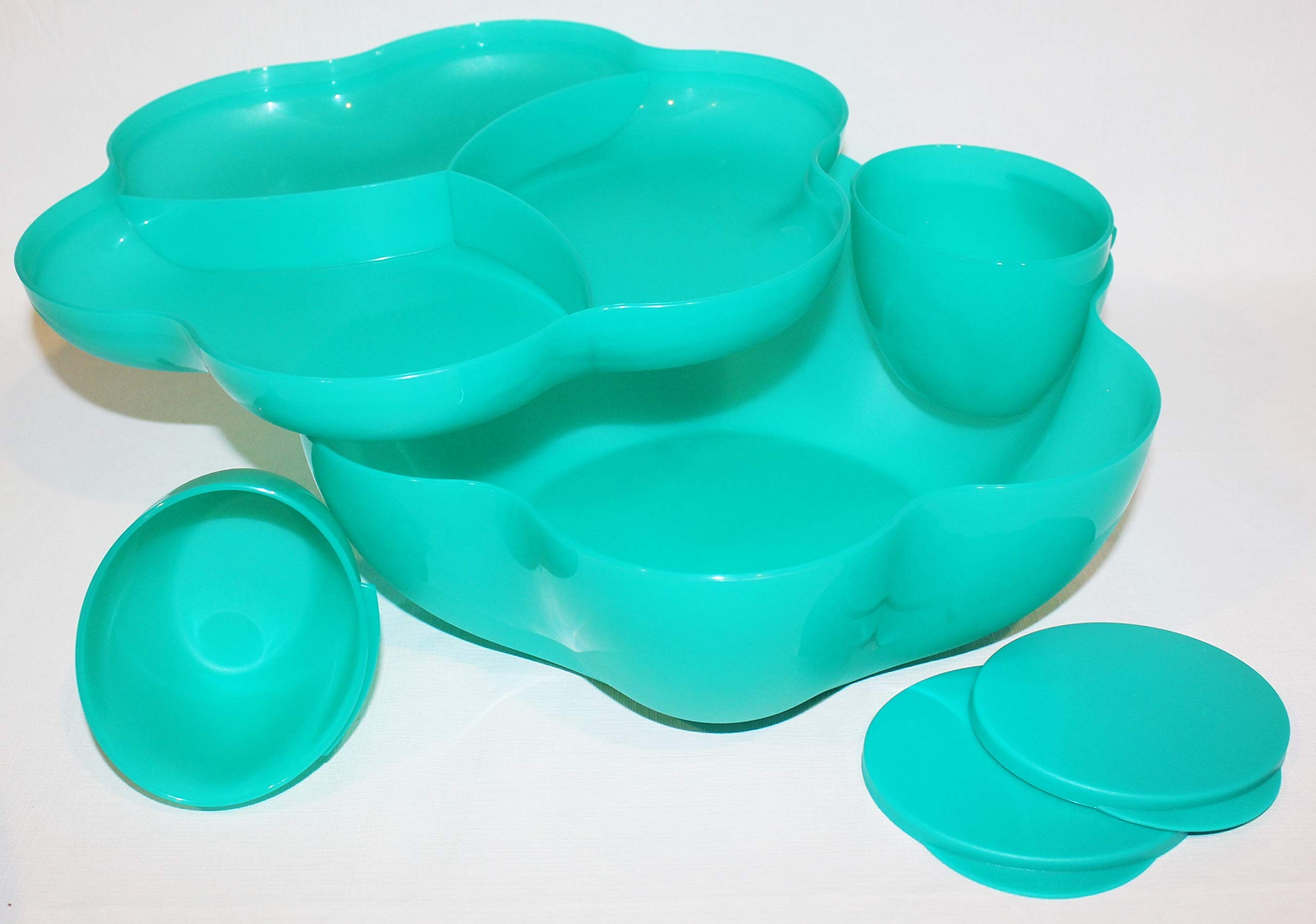 Tupperware Chip N Dip with Dip Bowls 1.5 Gallon Teal