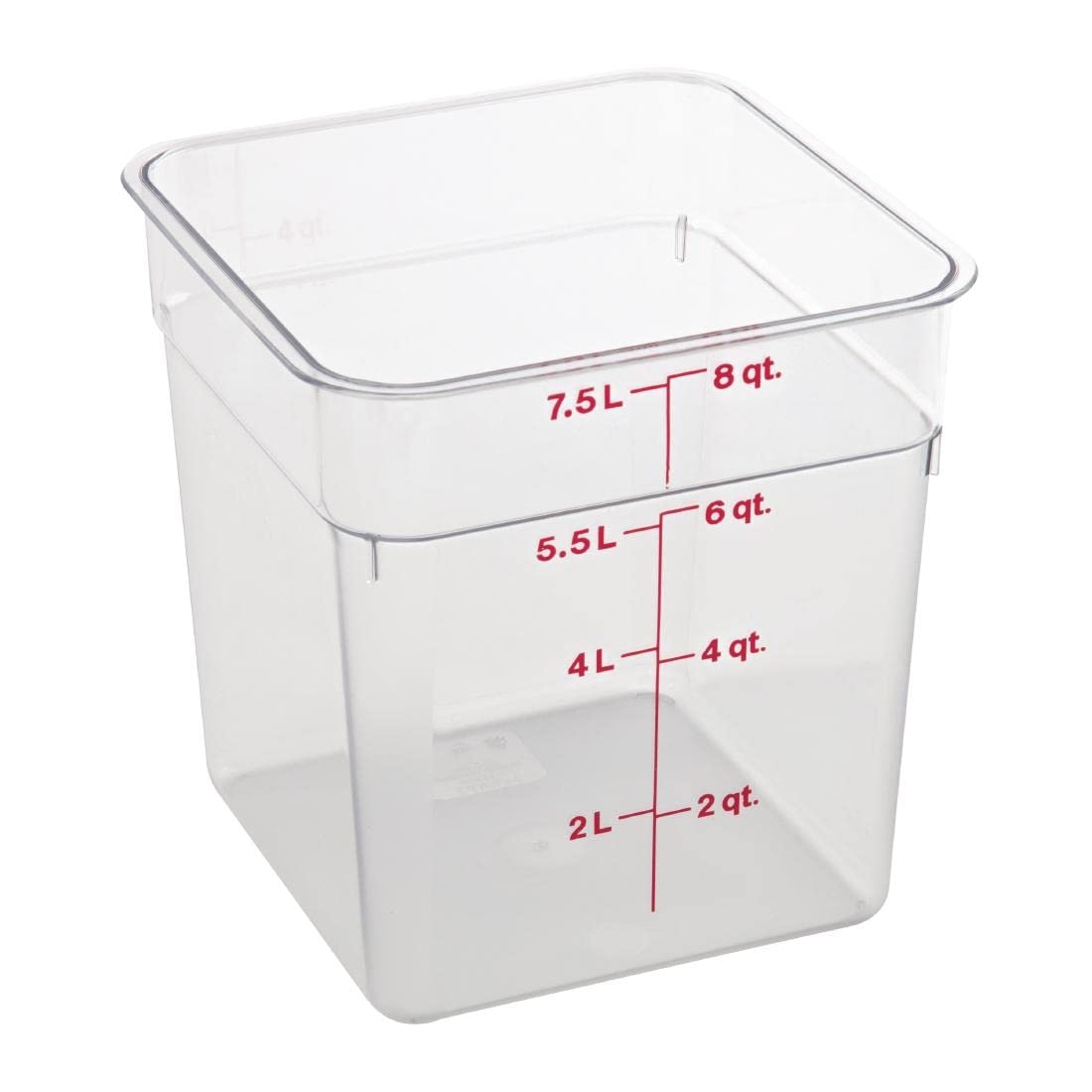 Cambro 8SFSCW CamSquare Food Container 8 qt. 8-3/8x8-3/8x9-1/8 clear, 6ct,Orange/pink