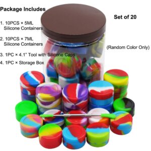 vitakiwi 5ml 7ml Wax Round Silicone Concentrate Containers Multi Use Oil Jars with Carving Tool (20)