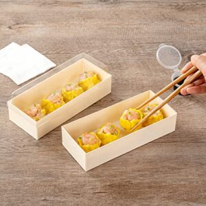 Restaurantware Taipei 18 Ounce Food Containers 100 Rectangle Wooden Bento Boxes - Lids Sold Separately Grease Impermeable Poplar To Go Boxes Disposable Serve Noodles Dumplings And More