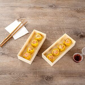 Restaurantware Taipei 18 Ounce Food Containers 100 Rectangle Wooden Bento Boxes - Lids Sold Separately Grease Impermeable Poplar To Go Boxes Disposable Serve Noodles Dumplings And More