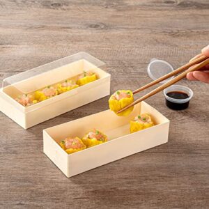 Restaurantware Taipei 18 Ounce Food Containers 100 Rectangle Wooden Bento Boxes - Lids Sold Separately Grease Impermeable Poplar To Go Boxes Disposable Serve Noodles Dumplings And More