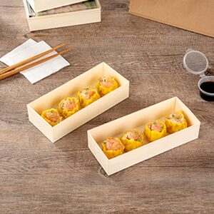 Restaurantware Taipei 18 Ounce Food Containers 100 Rectangle Wooden Bento Boxes - Lids Sold Separately Grease Impermeable Poplar To Go Boxes Disposable Serve Noodles Dumplings And More