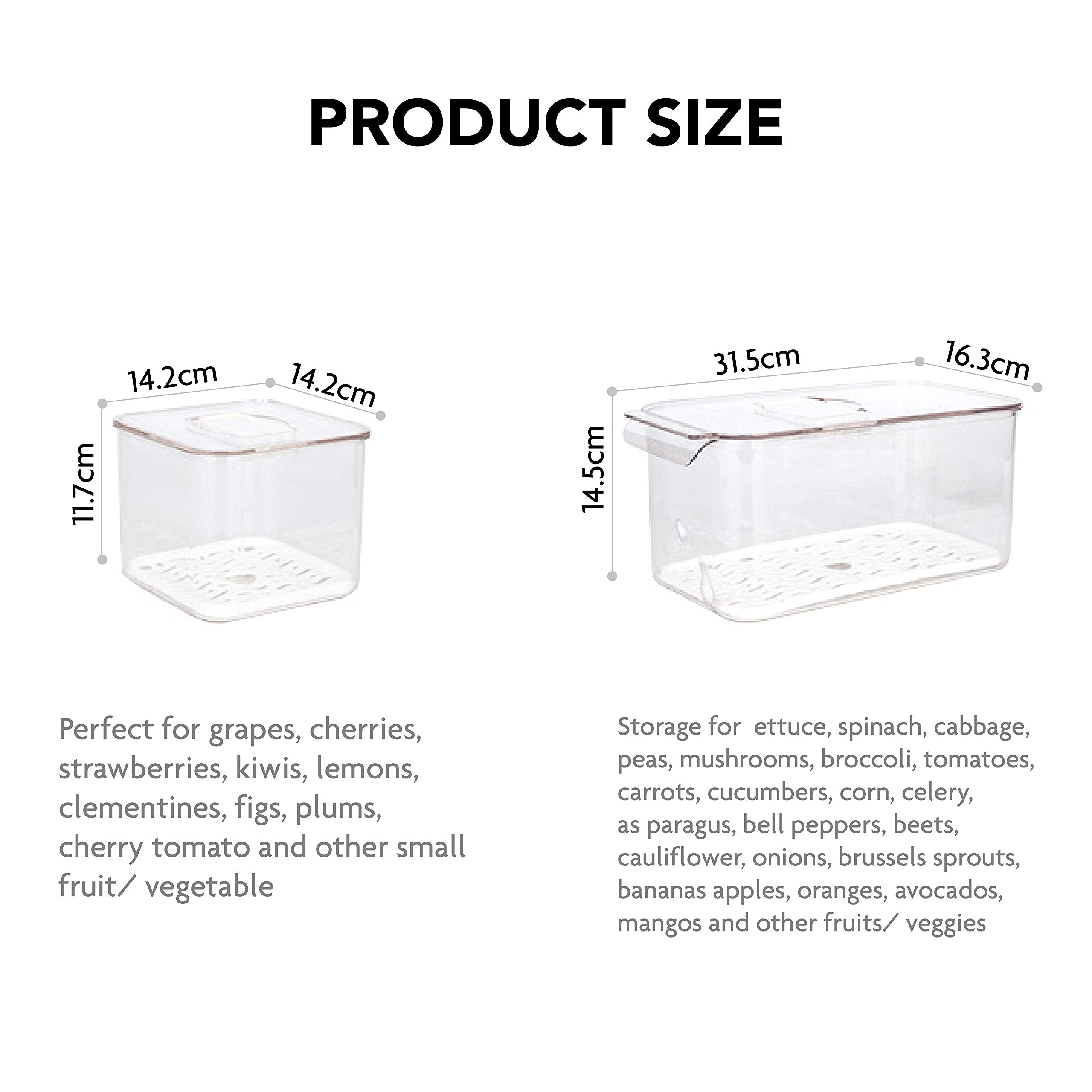 elabo Food Storage Containers Fridge Produce Saver- Stackable Refrigerator Organizer Keeper Drawers Bins Baskets with Lids and Removable Drain Tray for Veggie, Berry and Fruits