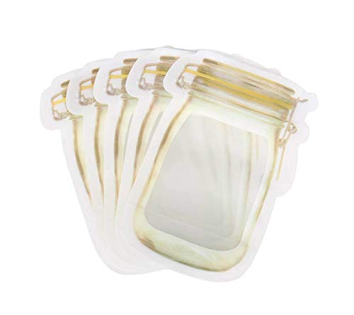 NATX 50Pcs Mason Jar Pattern Food Storage Bag Reusable Portable Stand Up Smell Proof Ziplock Bags Snack Saver Container Retail Package Bag Frosted Pouches Yellow 6×4.2in (15.7×10.5cm)