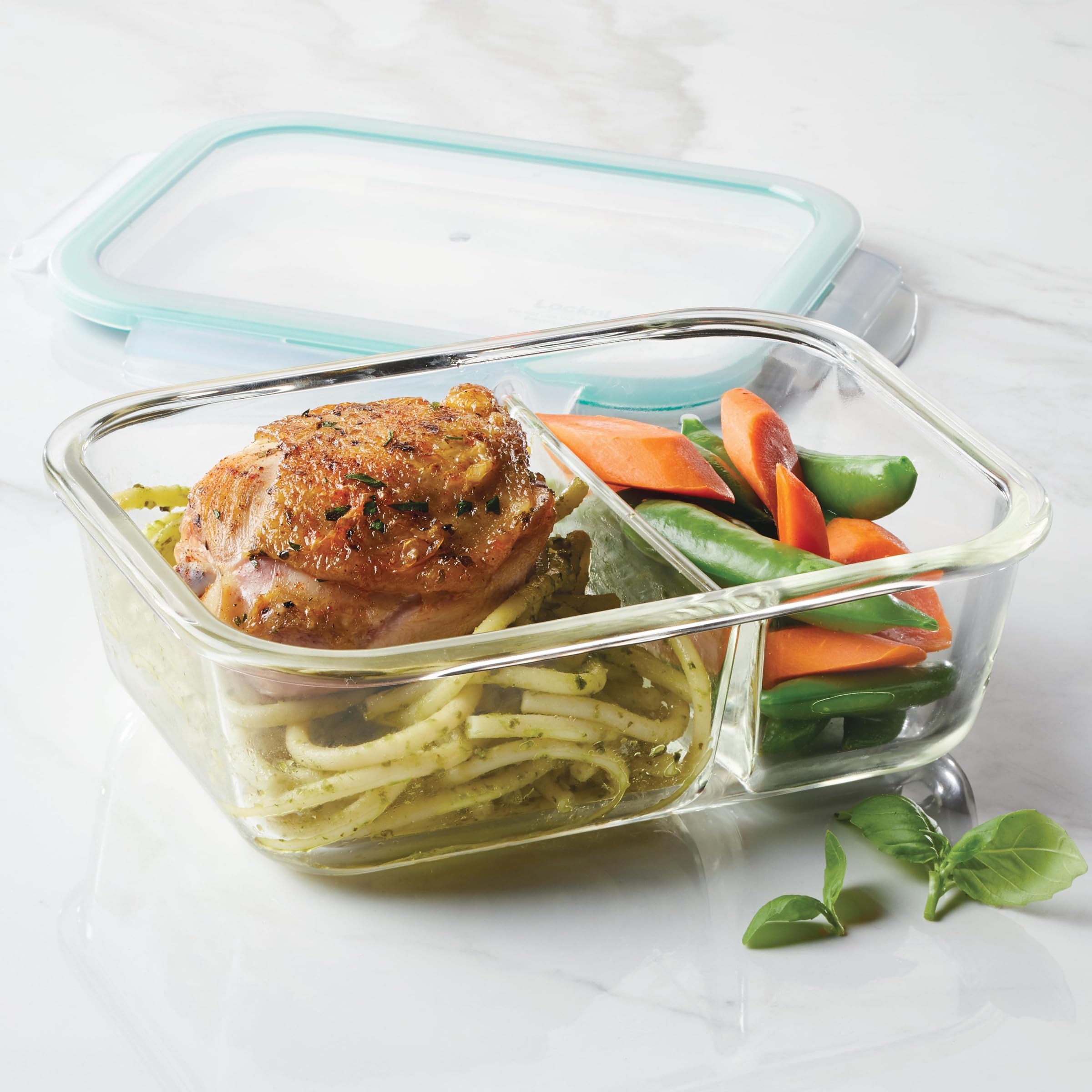 LOCK & LOCK Purely Better Glass Food Storage Container with Lid, Rectangle w/divider, 25 oz - Clear