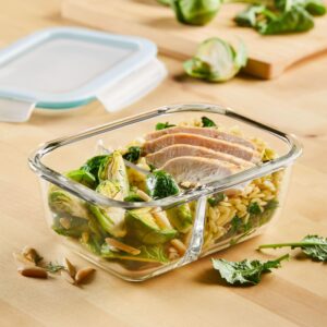 LOCK & LOCK Purely Better Glass Food Storage Container with Lid, Rectangle w/divider, 25 oz - Clear